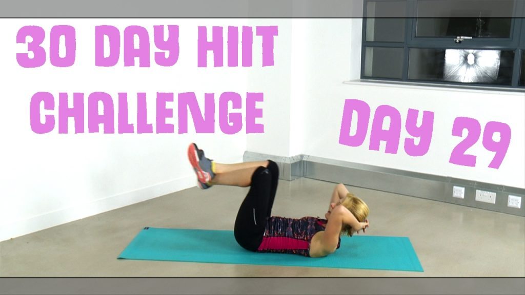 HIIT workout 30 day challenge - core, borrower squat, crunch, climbers
