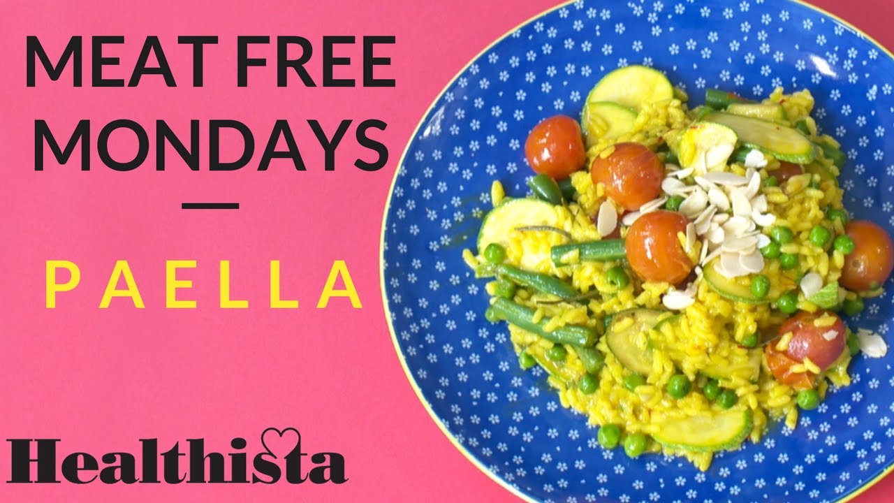 Vegetarian paella recipe with summer vine vegetables and almonds